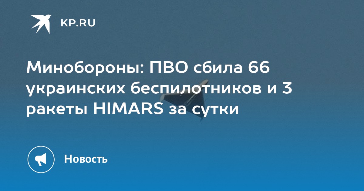 Минобороны: ПВО сбила 66 украинских беспилотников и 3 ракеты HIMARS за сутки - KP.RU